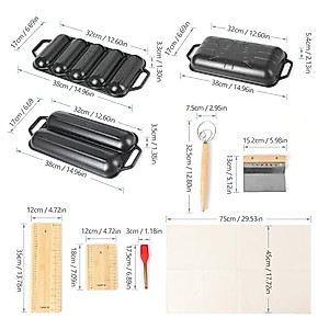 HAWOK Enameled Cast Iron French Baguette Baker, Hot Dog Bake Tray, Baguette Pan, 1 Lid-2 Baking Trays-2 Baguette Transfer Boards-1 Proofing Cloth-1 Silicone Brush-1 Dough Whisk-1 Dough Chopper, Balck
