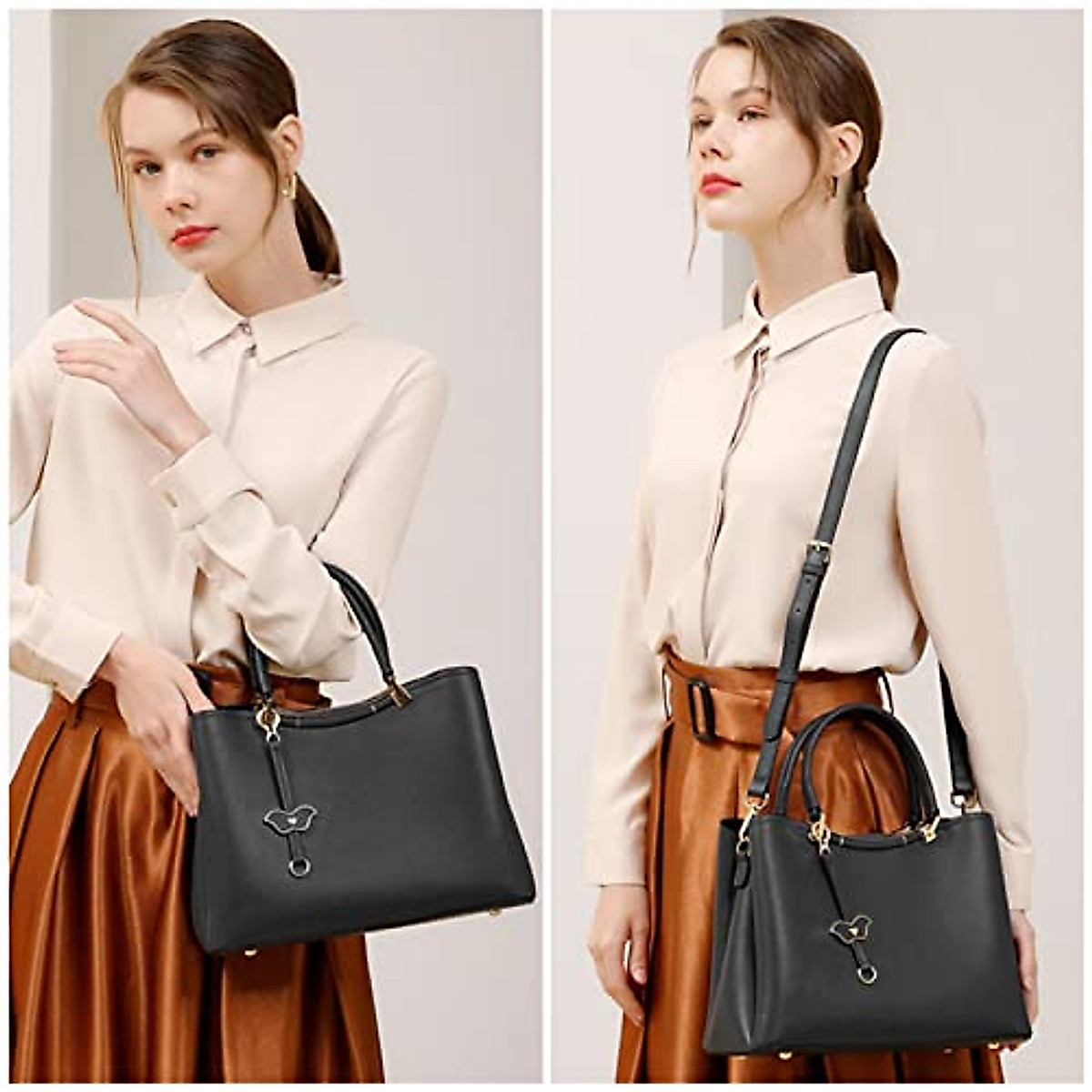 Kattee Women Soft Genuine Leather Satchel Bags Top Handle Crossbody Purses and Handbags (Black)