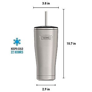 ICON SERIES BY THERMOS Stainless Steel Cold Tumbler with Straw, 24 Ounce, Matte Stainless Steel