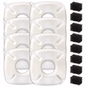 8pcs Pet Fountain Filters, Transparent Cat Water Fountain Filter with 8 Filtration Replacement Pre-Filter Sponges Cat Fountain Filters Compatible for Veken 95oz Pet Cat Dog Water Dispenser