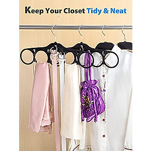 SMARTAKE 2-Pack Scarf Hangers, 5 Loops Tie Rack & Belt Holder with Hooks, 360 Degree Rotatable Accessories Holder, Non-Slip Durable Hanging Closet Organizer for Belts, Bow Ties, Silk Scarves, Jewelry