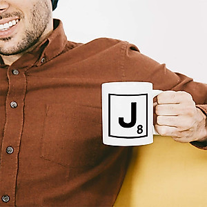 Custom Funny Coffee Mug Coffee Cup"J" Scrabble Initial Monogram Letter J White Ceramic Tea Cup 11 OZ Design Only