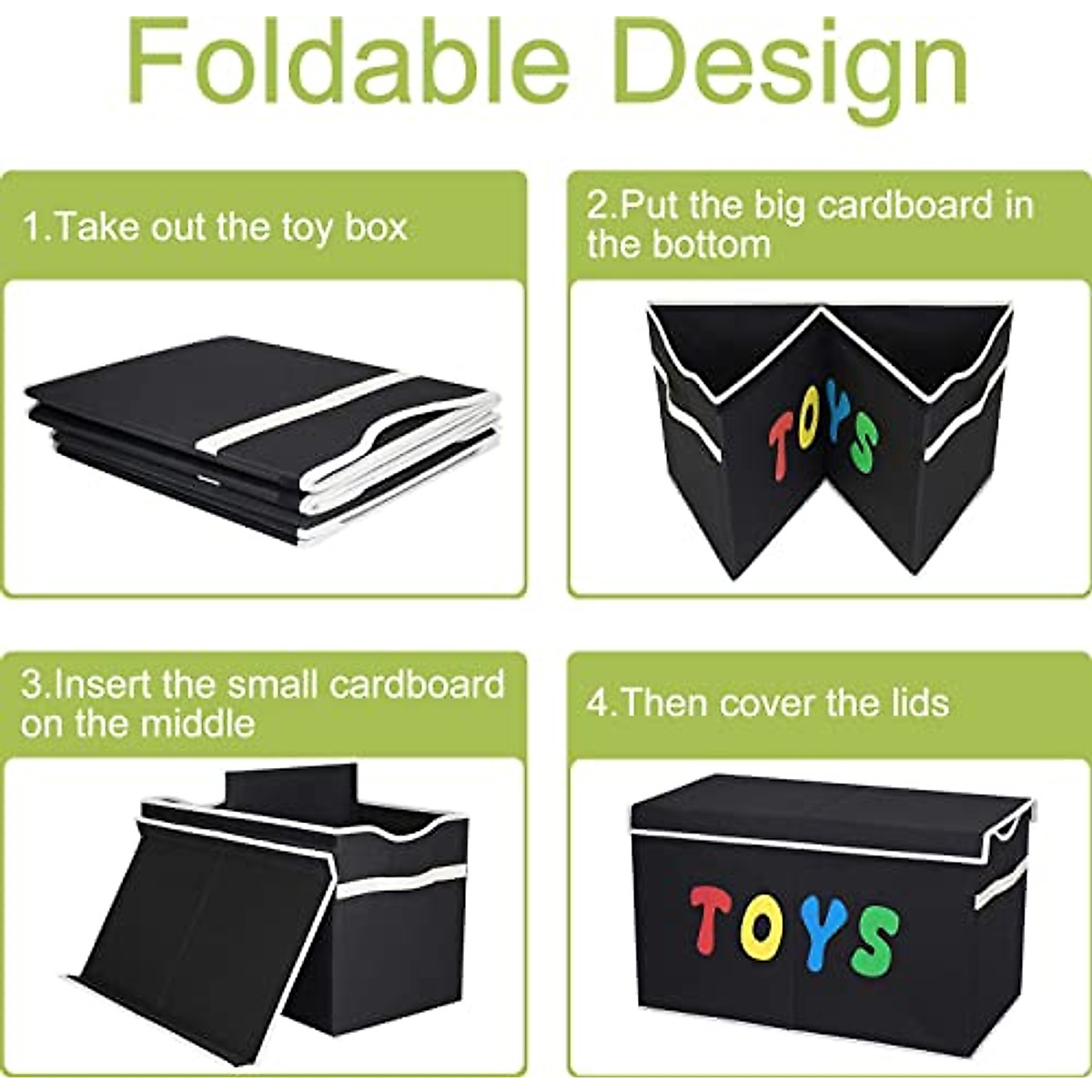 YOLOXO Toy Box Chest, Collapsible Sturdy Storage Bins with Lids, Extra Large Kids Toy Storage Organizer Boxes Bins Baskets for Kids, Boys, Girls, Nursery Room, Playroom, Closet (New Black)