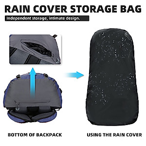 King'sGuard 60L Hiking Backpack, Waterproof Camping Backpacking Backpack for Men Outdoor Climbing Daypack (Navy)