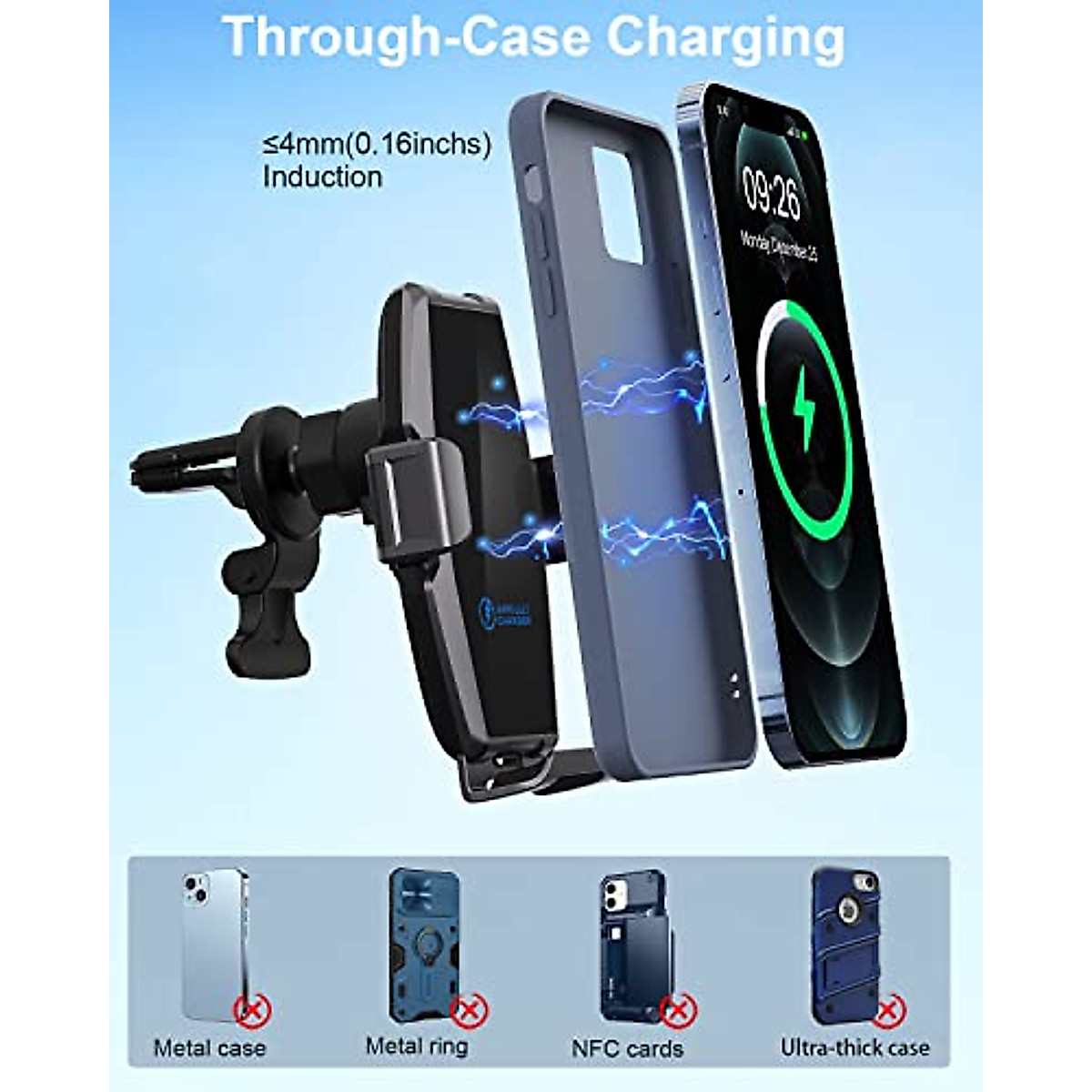 Wireless Car Charger, BelPel 15W Qi Fast Charging Auto-Clamping Car Charger Mount, Air Vent Car Charging Phone Holder for iPhone 14/13/12/11 Pro Max Series, Galaxy S22/S21, Clearance