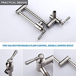 BULUXE Pot Filler Faucet Wall Mount,Brushed Nickel Finish and Single Hole 2 Handles with Dual Swing Joints Design