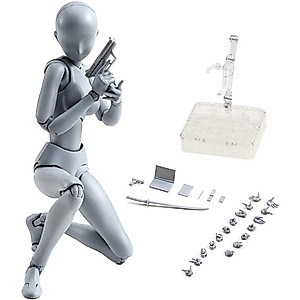 SYKIA Action Figures Body Kun DX & Body-Chan DX PVC Figure Model Drawing SHF Children Kids Collector Toy Gift with Box, Drawing Mannequin Figure Models for Artists (Grey Female)