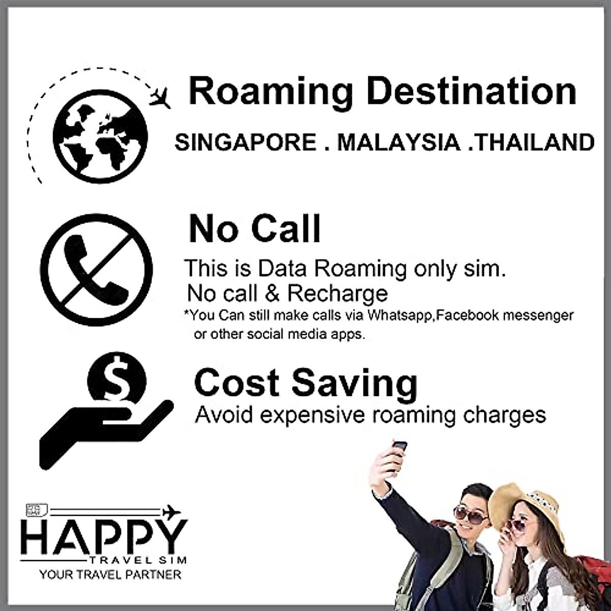 Malaysia, Singapore, Thailand Data Roaming SIM Card (20DAYS-20GB)
