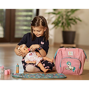 HappyVk- Baby Doll Diaper Bag with Doll Changing Pad and Doll Accessories Set - Handbag for Girls - Unicorn Embroidery