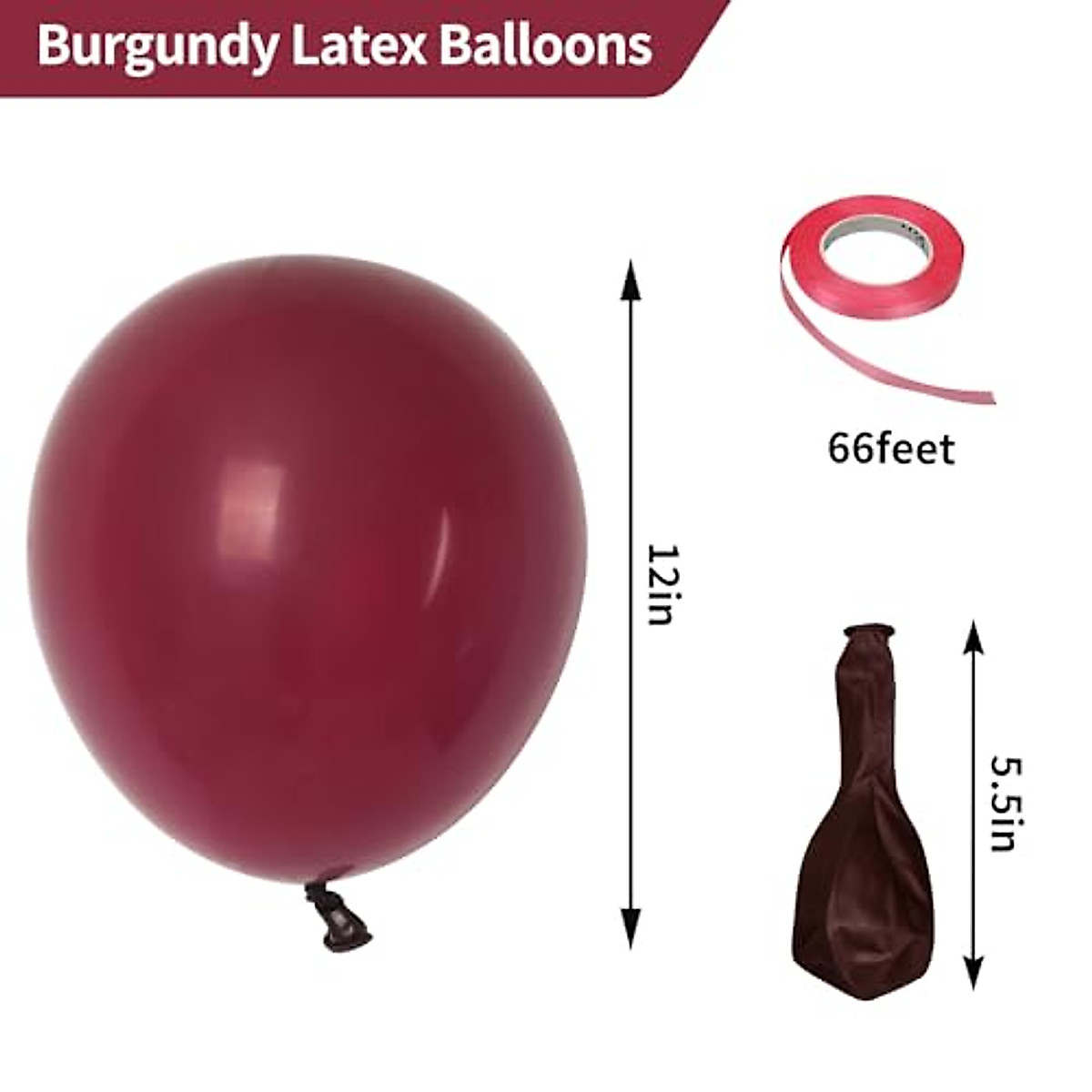 RUBFAC Burgundy Maroon Balloons Latex Party Balloons, 100pcs 12 Inches Wine Red Balloons for Party Decoration Valentine's Day, Birthday, Wedding, Baby Shower, Bride Party Decoration (with Red Ribbon)
