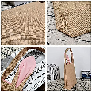 KEFAN 3 Pack Easter Bags, Egg Hunting Bunny Ear Baskets Jute Burlap Reusable Tote Bags for kids DIY Blank Gift Tote Bags