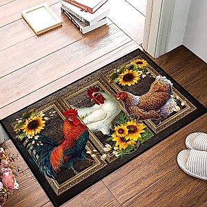 Doormat Bath Rugs Non Slip Chicken Lovely Sunflowers Washable Cover Floor Rug Absorbent Carpets Floor Mat Home Decor for Kitchen Bathroom Bedroom (16x24)