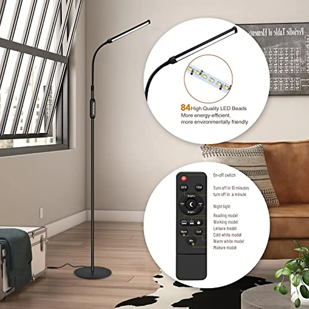 Dragon-Hub Bright Led Floor Lamp with Remote, Floor Light Touch, 3 Colors 5 Brightness 10 Mins Timer, Eyelash Lamp for Eyelash Extensions Lash Light Reading Lamp (Black - R)