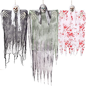 HOLYFUN 3 Pack 30" Halloween Hanging Skeleton Ghosts Decorations, Halloween Outdoor or Indoor Decor for Yard Patio Lawn Garden Haunted House