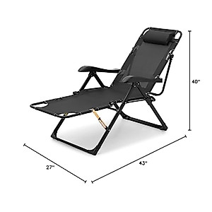 Folding Zero-Gravity Chair Outdoor Camping Cot Adjustable Recliner Lounge Chaise Black