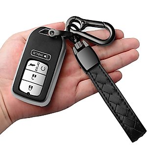 Sindeda for Honda key fob cover with leather keychain,Soft TPU Full Cover Protection,key fob case compatible Honda Accord Civic CRV Pilot Odyssey Passport Smart Remote Key，Key Fob Shell Silver