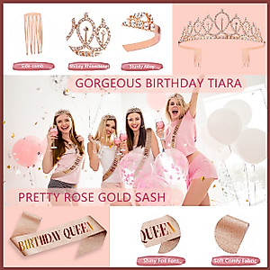 Birthday Gifts for Women, Happy Birthday Gift Basket for Women Gift Set for Best Friends Female Women Sister Mom Wife Coworker Bestie Birthday Decorations with Candles Tiara Sash, Rose