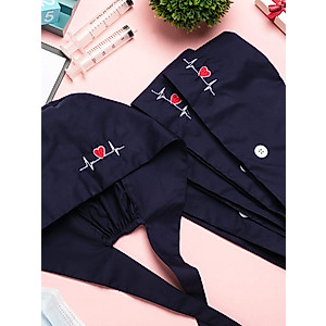 SATINIOR Womens 5 Pieces Bouffant Buttons Sweatband Adjustable Tie Back Cap, Navy Blue, Medium