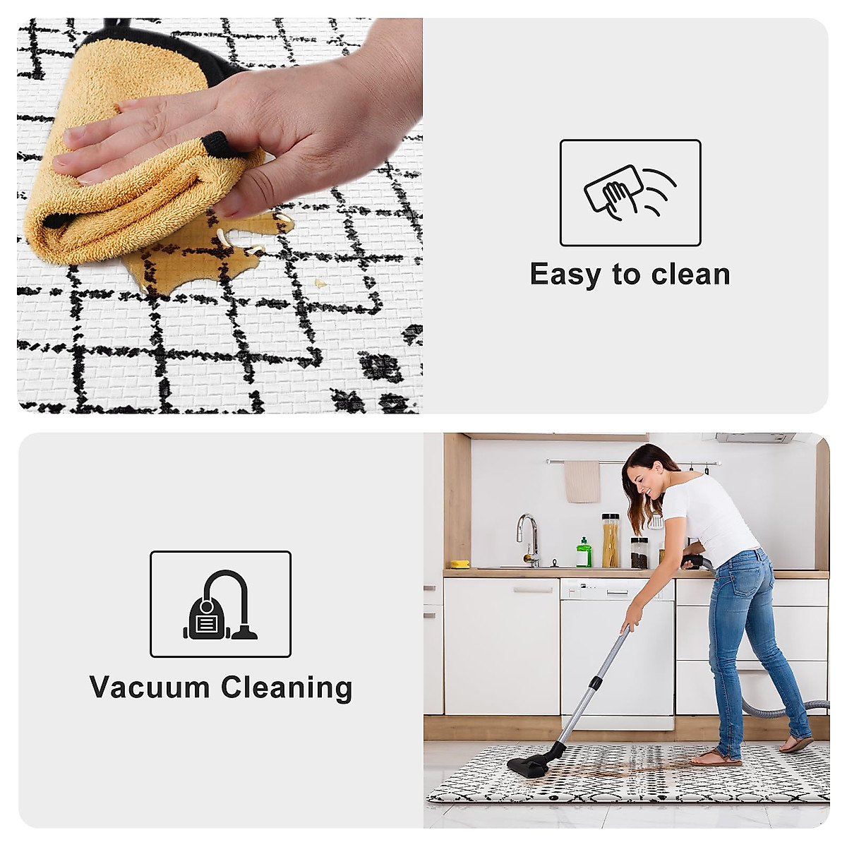 KIMODE Kitchen Mats 2PCS,Cushioned Anti Fatigue Kitchen Rugs and Mats,Non Skid Waterproof Kitchen Mats for Floor,Comfort Foam Standing Mat for Home, Office,Sink,Laundry,Desk,Black and White