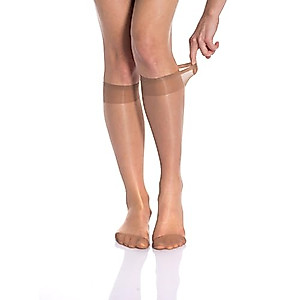 AWS/American Made 8 Pairs Sheer Knee High Socks for Women 15 Denier Stay up Band (Bronze)