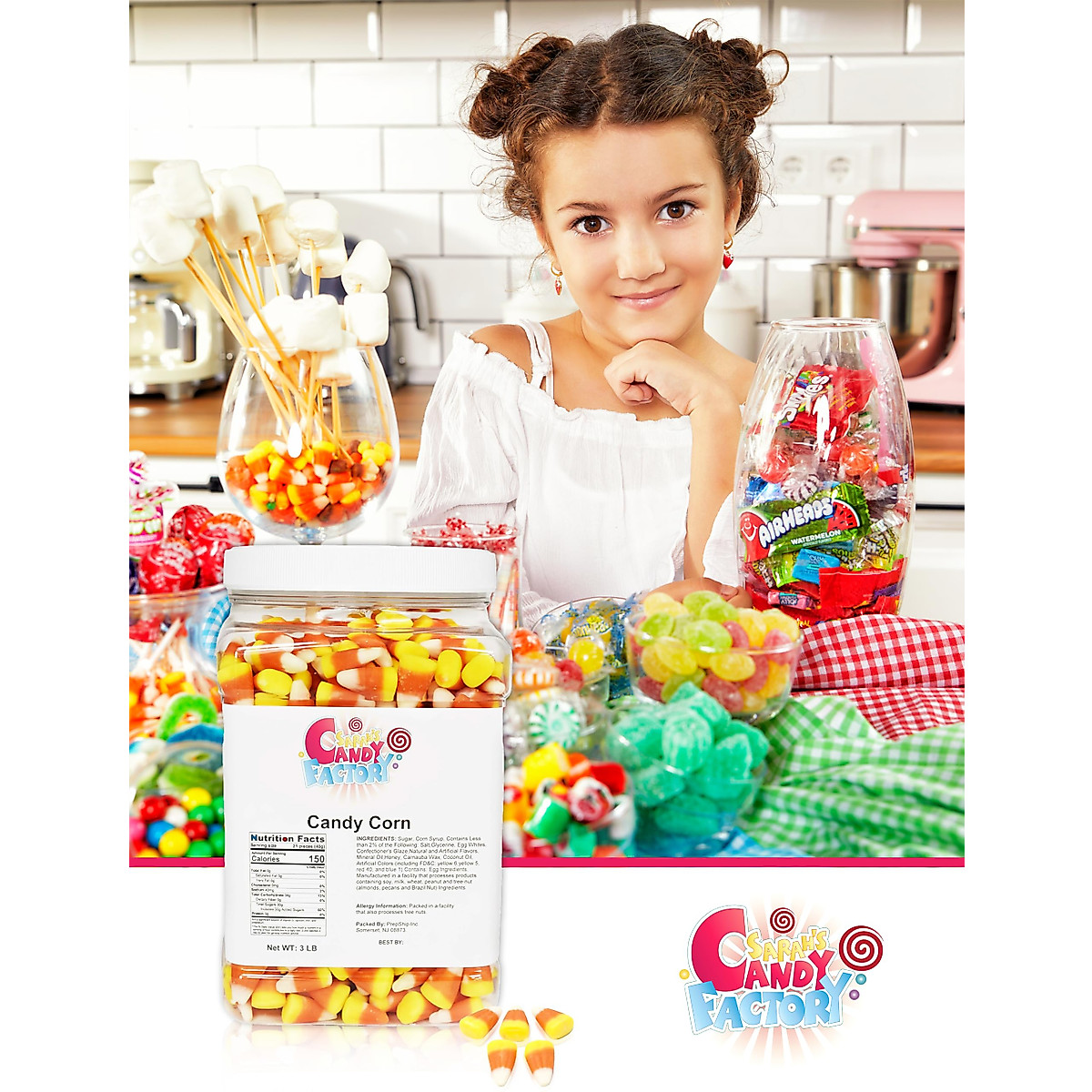 Sarahs Candy Factory Candy Corn in Jar, 3 Lbs