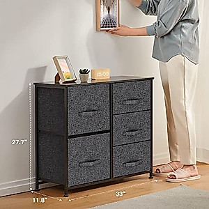 Pipishell Fabric Dresser, 5 Drawer Storage Chest Tower, Organizer Unit for Bedroom, Hallway, Entryway, Closets and Living Room -Sturdy Steel Frame, Wood Top, Easy Pull