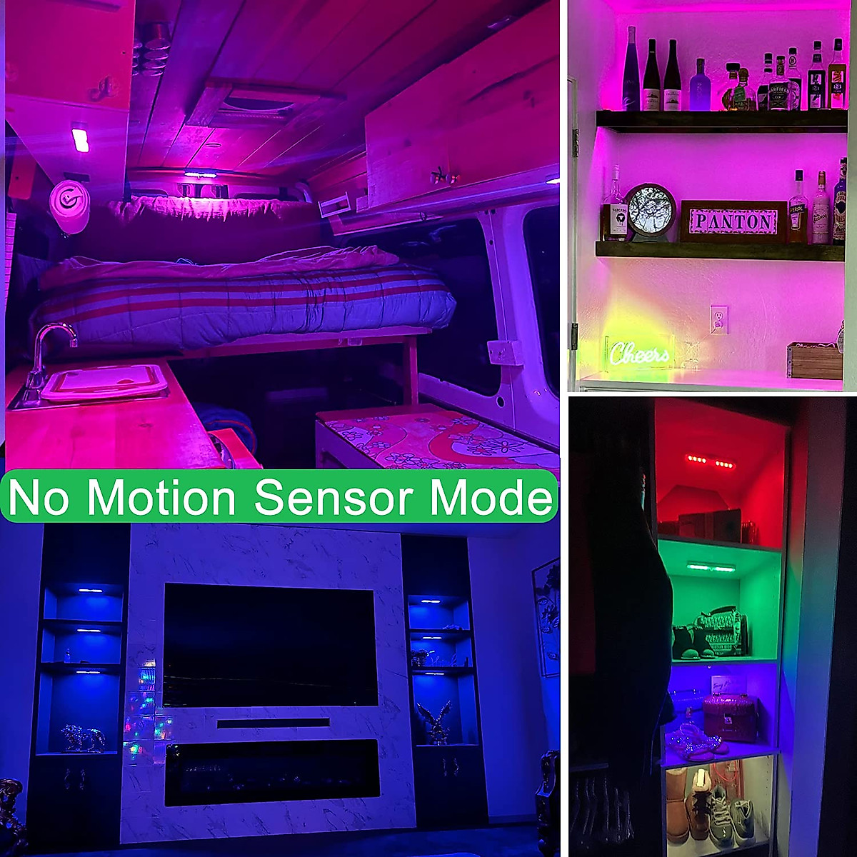 Under Cabinet Lights Wireless, Dimmable 48 LED Closet Lights Rechargeable, Under Counter Lighting with Remote, 15 Color Changing Night Light RGB Bar for Home Shelf Kitchen Pantry Stair, 4 Pack