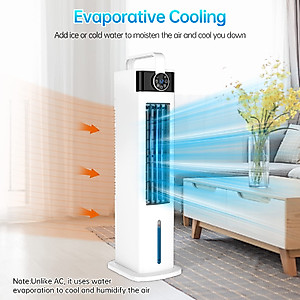 Evaporative Air Cooler, Portable Air Conditioner Fan, 35'' Evaporative Cooler with 3 Speeds & 52°Oscillation, 12-H Timer Remote Control Swamp Cooler w/Cooling Function for Home & Office