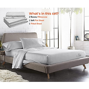 SGI 500 TC 100% Egyptian Cotton Bed Sheets, Luxurious Soft for Premium Hotel Quality 4Pc Sheet Set - 1 Fitted Sheet, 1 Flat Sheet & 2 Pillowcase 15" inch Deep Pocket (King, Light Grey Solid)