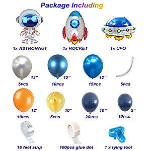 Outer Space Balloon Garland Kit, 88Pcs Universe Space Planets Party Balloon Garland Kit Included UFO Rocket Astronaut Balloons for Kids Birthday Party Decorations