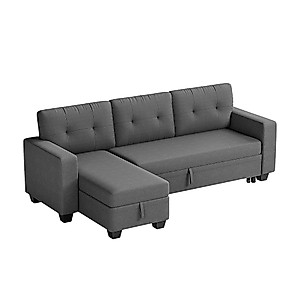 Flamaker Sleeper Sofa, Sofa Bed with Storage Chaise, L Shaped Pull Out Couch for Living Room, Home Furniture, Apartment (Dark Grey)