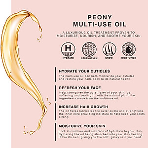 Peony Multi-Use Oil for Face, Body and Hair - Organic Blend of Apricot, Vitamin E and Sweet Almond Oil Moisturizer for Dry Skin, Scalp & Nails - Rose Petals & Bergamot Essential Oil - 4 Fl Oz