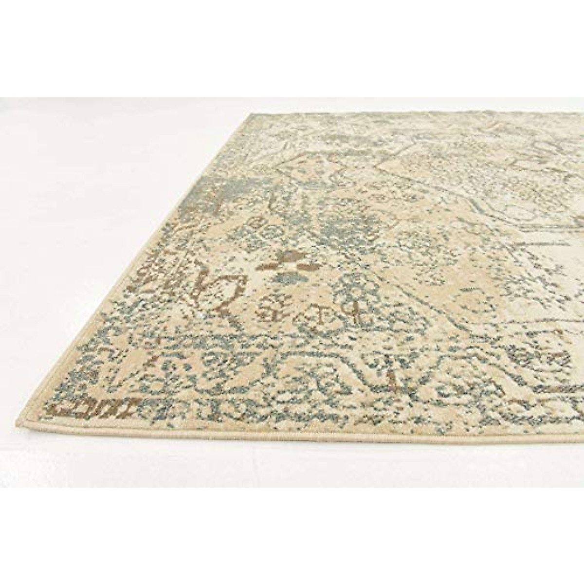 Unique Loom Tuareg Collection Vintage Distressed Traditional Center Medallion Area Rug, 8 x 10 ft, Cream/Slate Blue