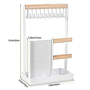 Jewelry Organizer Stand Necklace Holder, 4 In 1 Jewelry Holder with Earring Organizer and Removable Ring Tray, Double-Side 20 Hooks Jewelry Stand for Necklaces Earrings Bracelets Bangles Watches Rings