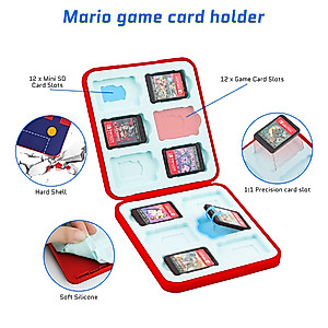 GLDRAM Theme for Mario Switch Travel Bag, Cute Carrying Bag for Nintendo Switch/OLED/Lite, Breathable Switch Crossbody Shoulder Backpack Accessories Bundle with 12 Slots Game Case Holder & Thumb Caps