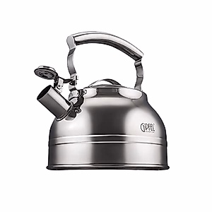 Gipfel International Whistling Tea Kettle Stovetop - Food Grade Stainless Steel Teapot for Stove Top with Ergonomic Handle for Gas, Induction, Electric Stovetops 2.3 Quart