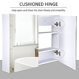 HOMCOM Double Door Wall Mounted Bathroom Mirror, 31.5" x 23.5" Medicine Cabinet with Modern Design, Large Storage, & Quiet Hinges