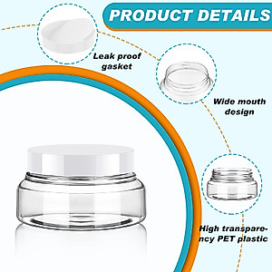 Tessco 24 Pack Plastic Jars with Lids Labels Empty Clear Plastic Jars Round Refillable Cosmetic Containers Body Butter Containers Bulk Sugar Scrub Bottle for Make Up(5 oz,White)