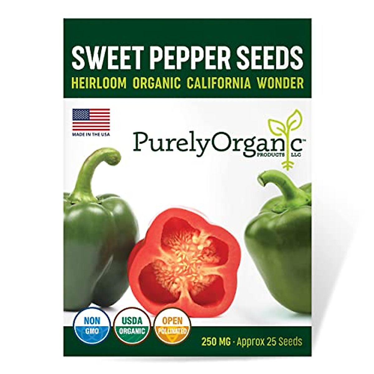 Purely Organic Products Purely Organic Heirloom Sweet Pepper Seeds (California Wonder) - Approx 35 Seeds