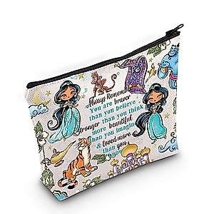LEVLO Jasmine Princess Cosmetic Make Up Bag Jasmine Fans Gift You Are Braver Stronger Smarter Than You Think Jasmine Zipper Pouch Bag Jasmine Merch(Always Jasmine)