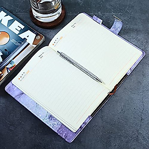 Diary with Lock for Girls and Women, Lock Diary for Teen Girls with Leather Cover and Pen holder, Size A5 Password Notebook with Combination Lock, Sparkly Silver Writing Pen included (Purple 2)