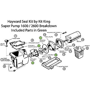 KitKing - Super Pump Seal Replacement for Hayward Go Kit 3. All 3 Gaskets & Shaft Seal. Fits All SP1600, SP2600 in Regular, X, VSP Models. SPX1600TRA SP1600Z2 PS-201 SPX1600R SPX1600S SPX1600T Pool