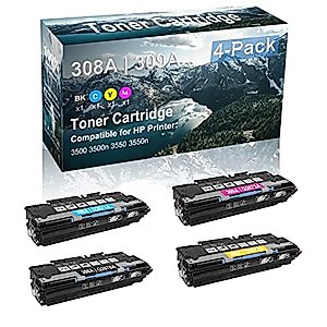4-Pack (BK+C+Y+M) Compatible High Capacity 308A 309A | Q2670A Q2671A Q2672A Q2673A Toner Cartridge use for HP 3500 3500n 3550 3550n Printer