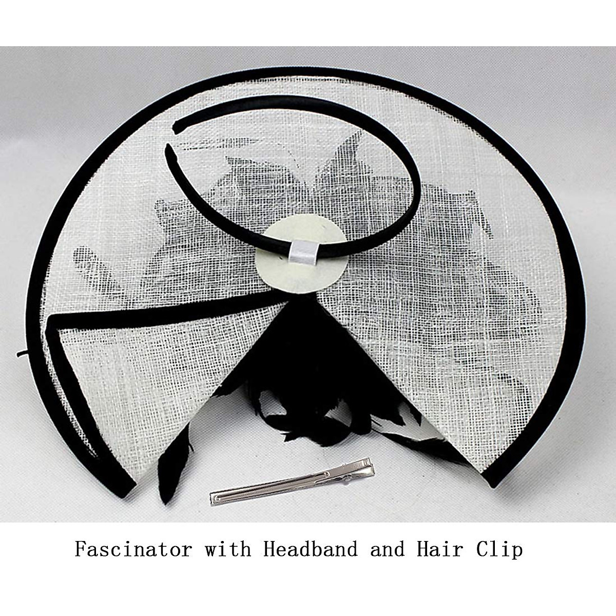 Z&X Sinamay Fasciantor Derby Church Hats for Women Floral Feather Wedding Tea Party Headpiece with Headband Clip Black and White