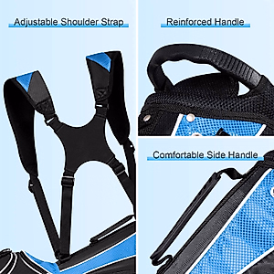 Mayjooy Golf Stand Bag, Portable Carry Golf Bag w/Ergonomic Dual Straps & 6 Way Top Divider, Lightweight Carry Organizer Pocket w/Umbrella Ring, Ideal for Men & Women (Blue)