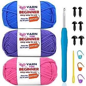 3 Pack Beginners Crochet Yarn Dark Blue Purple Hot Pink Cotton Crochet Yarn for Crocheting Knitting Beginners with Easy-to-see Stitches Cotton-Nylon Blend Crochet Yarn for Beginners Crochet Kit(3x50g)