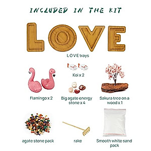 Melonva I Love You Gifts for Him Her L O V E 6" x 6" 4Pcs Mini Japanese Zen Garden for Desk with White Sand Accessories Father's Anniversary Decor Sand Garden Kit for Office