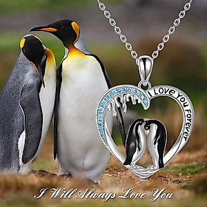 Penguin Jewelry Necklace Gifts for Mom Her Sterling Silver I Love You Forever Penguin Heart Pendant Necklace for Women Mom Mother Daughter