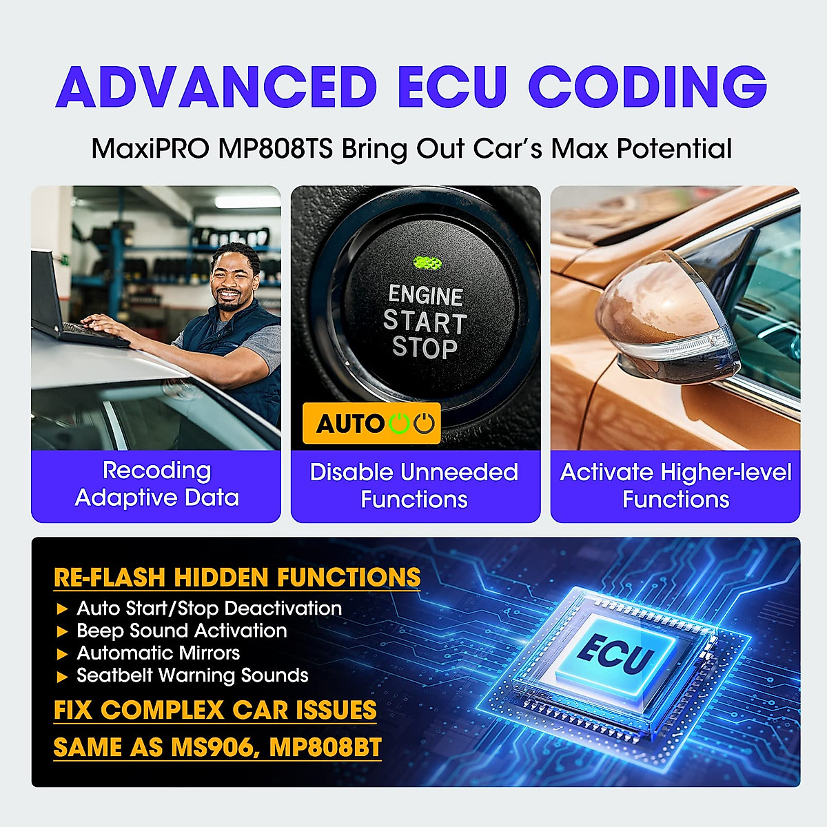 Autel MaxiPRO MP808TS TPMS Scanner: 2023 of MP808BT, TS608, ECU Coding, Active Tests, 31+ Services, AutoVIN, Full TPMS Features with 315+433MHz MX-Sensor, Access AutoAuth for FCA SGW