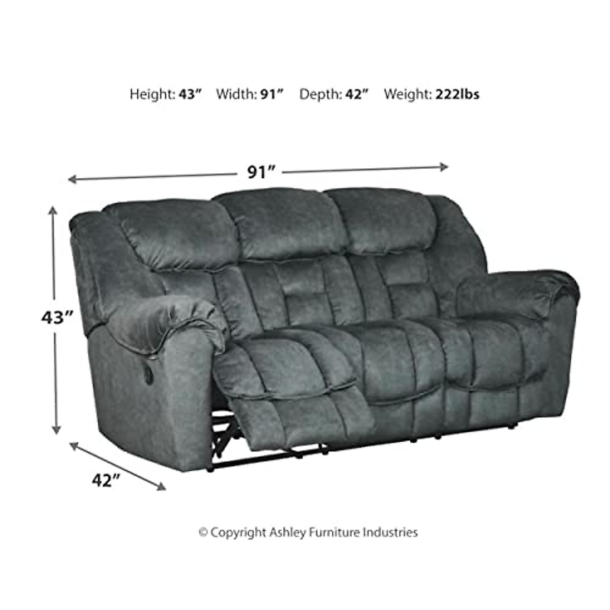 Signature Design by Ashley Capehorn Oversized Manual Pull Tab Reclining Sofa, Dark Gray